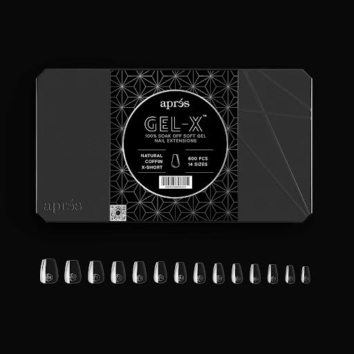 APRES GEL-X NATURAL COFFIN EXTRA SHORT TIP- 600 PCS / 14 SIZES